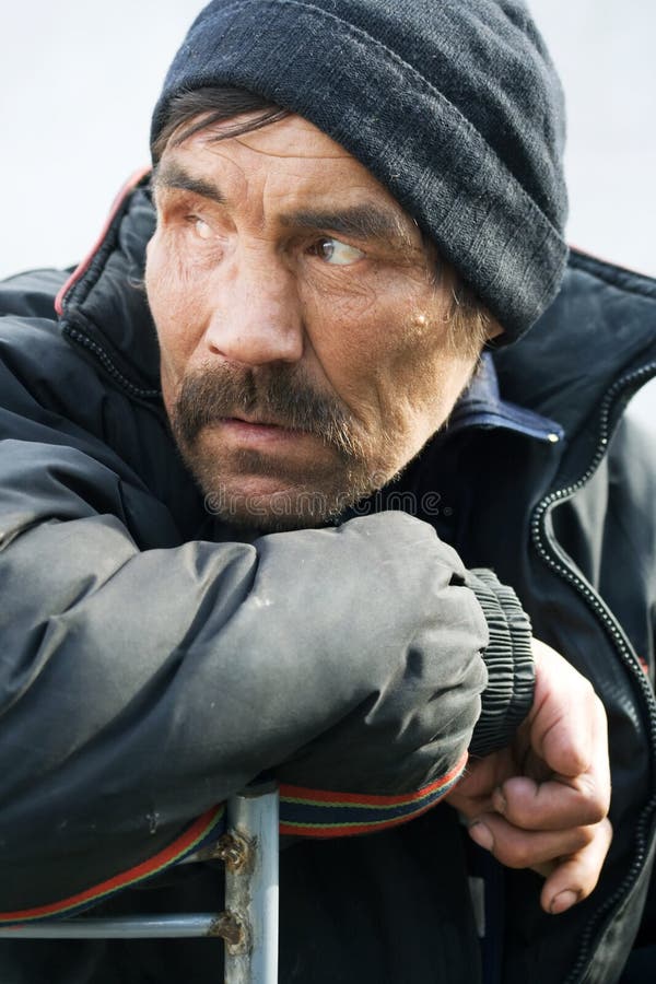 Homeless Man Smoking a Cigarette Stock Photo - Image of begging ...
