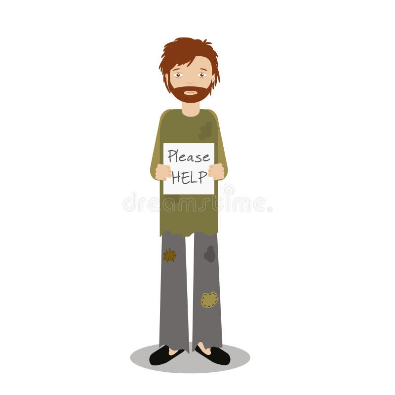 Homeless Man Begging for Help. Vector Illustration Stock Vector ...