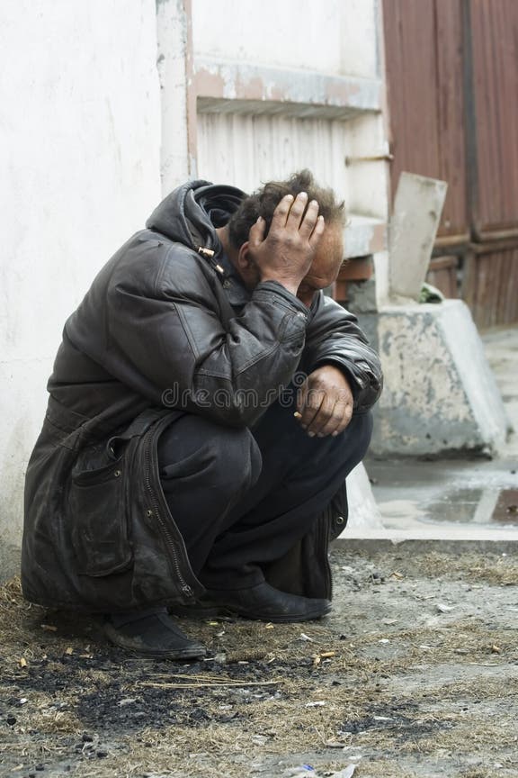 Homeless man in depression stock image. Image of arms - 4018103