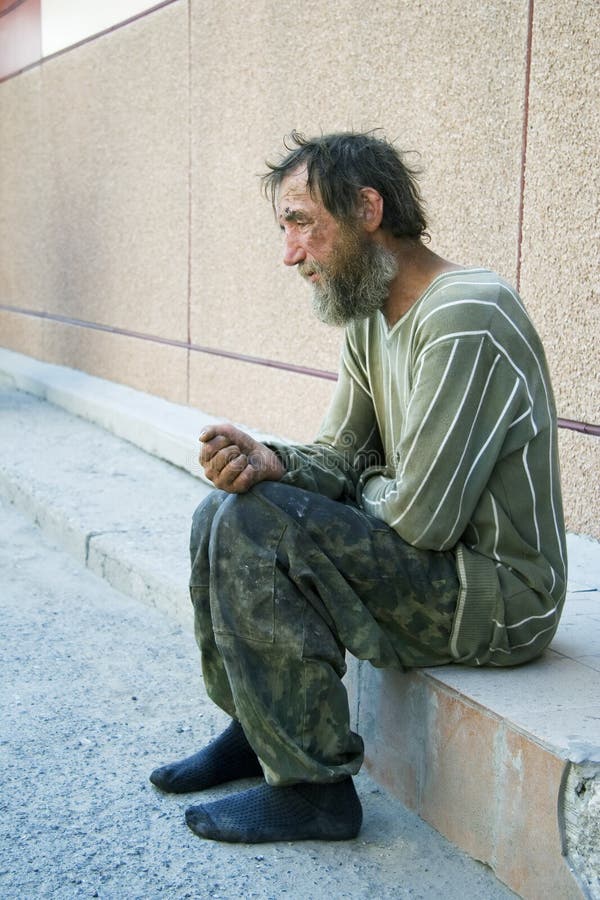 Sad Homeless Man in Depression Stock Photo - Image of alcoholic, hungry ...