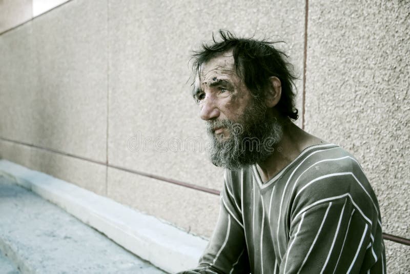 Sad Homeless Man in Depression Stock Photo - Image of alcoholic, hungry ...