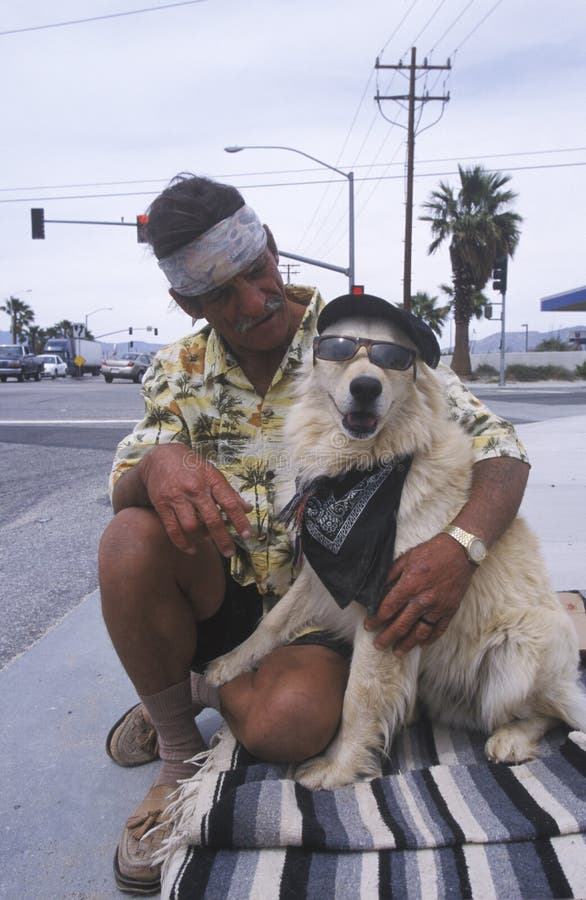 A homeless man and his dog editorial stock image. Image of homelessness ...