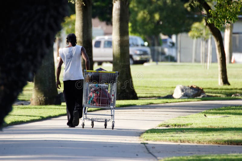 Homeless Man with Shopping Cart Stock Photo - Image of isolated ...