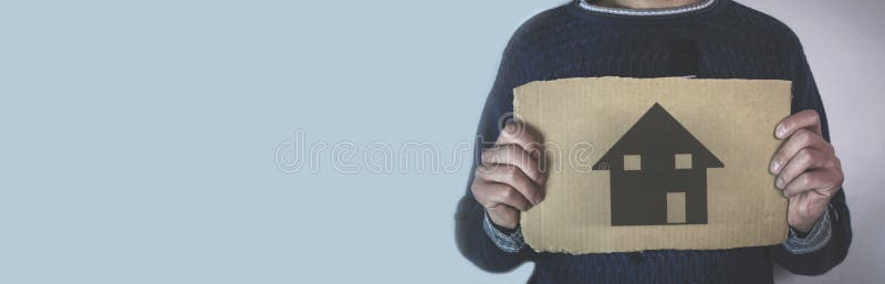 Homeless Man Showing House on Cardboard Stock Photo - Image of people ...