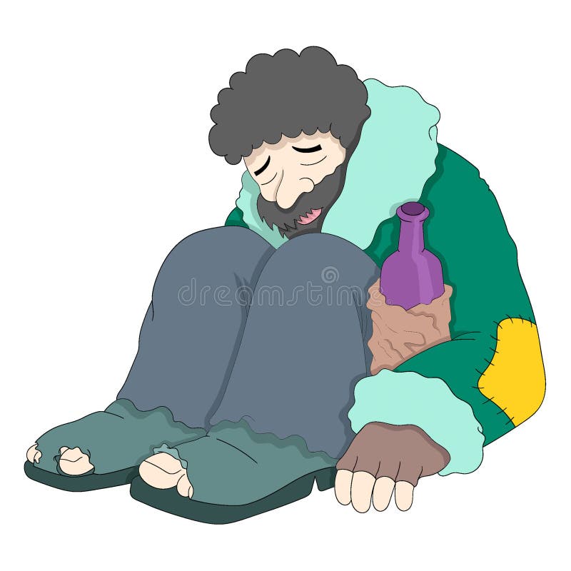 Homeless Man is Sitting with a Shabby and Pitiful Look Stock Vector ...