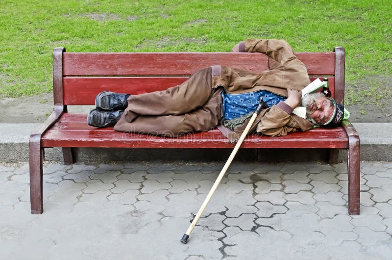 Homeless Man Sleeping on a Bench Editorial Photography - Image of ...
