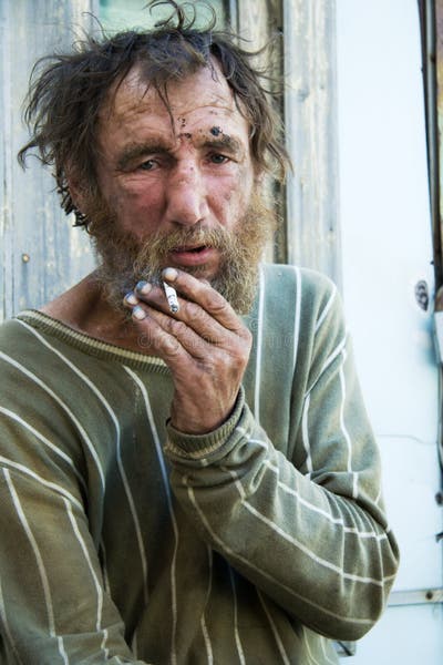 Homeless Man Smoking Cigarette Stock Photo - Image of addict, hungry ...