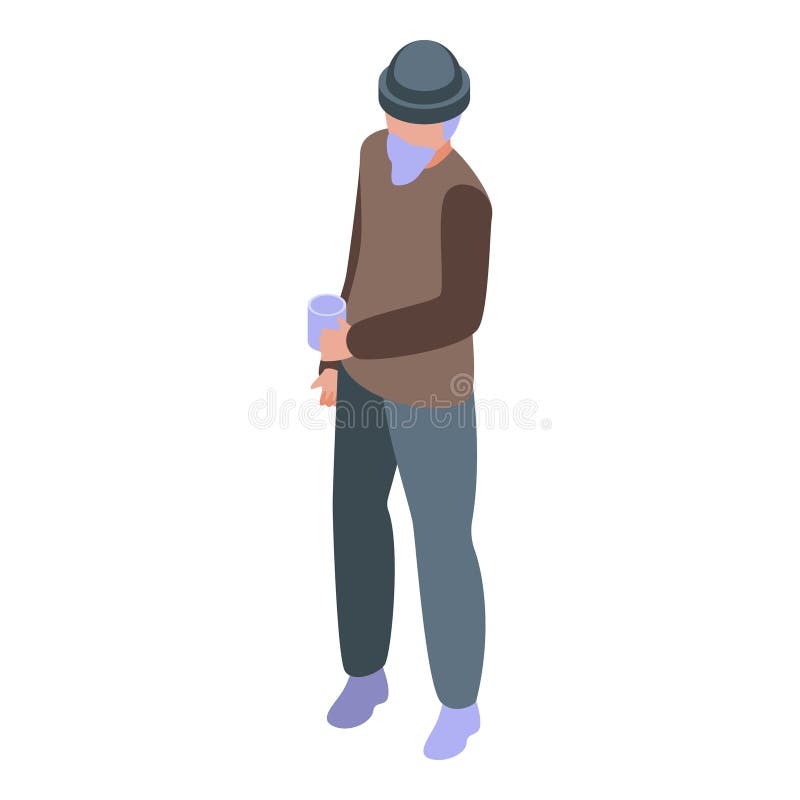 Homeless Man is Standing and Holding a Cup Stock Vector - Illustration ...