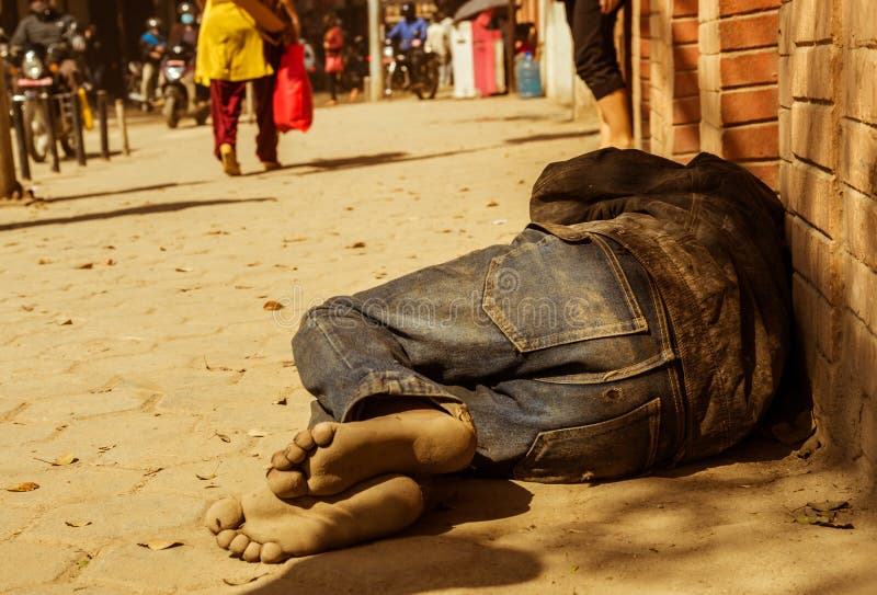 Homeless man on street stock photo. Image of street, nepal - 90895390