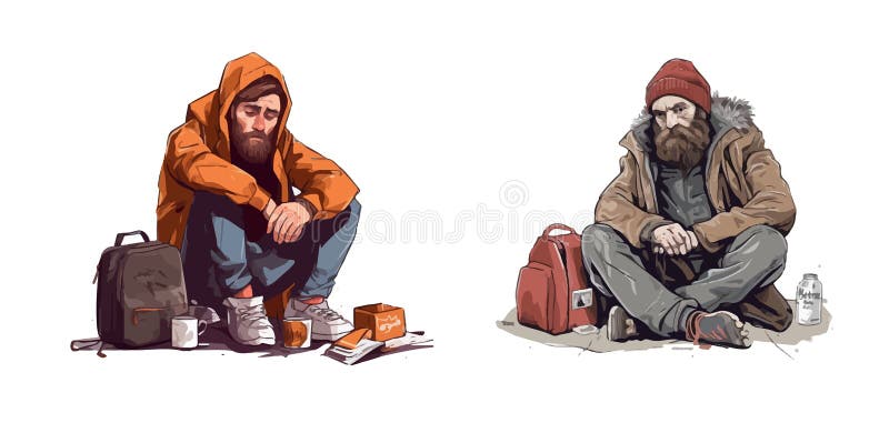 Homeless People Character Man Vector Stock Vector - Illustration of ...