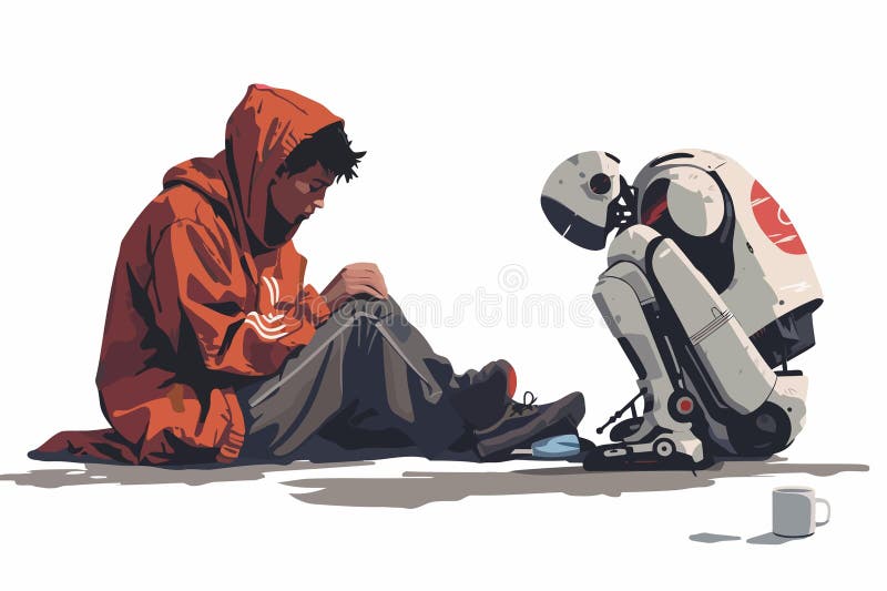 Homeless Person and Robot Isolated Vector Style Stock Vector ...