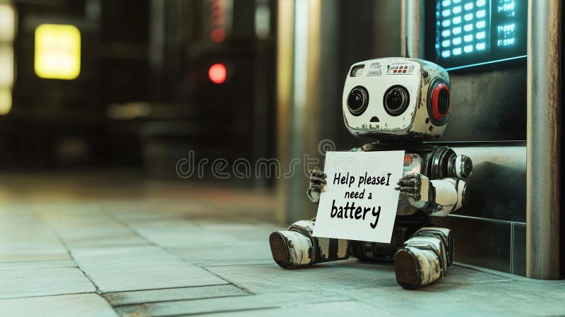 Homeless Robot Sits on the Floor, Generative AI Stock Photo - Image of ...
