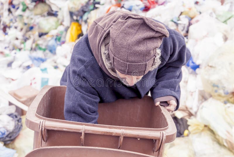 Homeless Rummages in the Dustbin of Landfill Stock Image - Image of ...