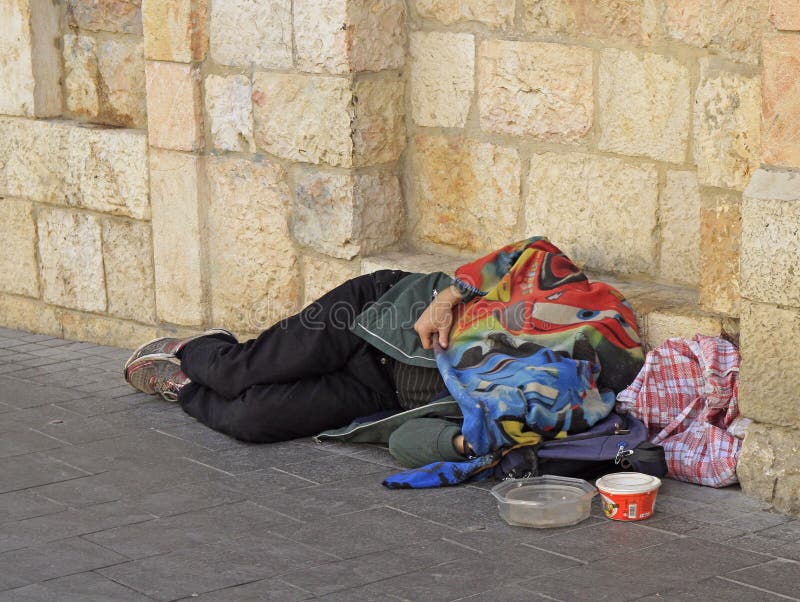 Homeless is Sleeping Outdoor in Jerusalem, Israel Editorial Image ...