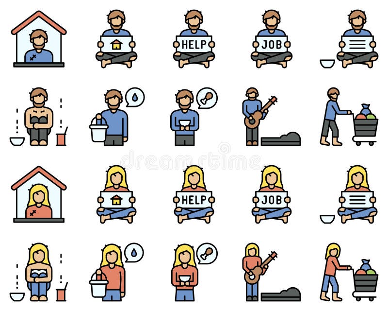 Homeless Vector Icon Set 1, Filled Style Stock Vector - Illustration of ...