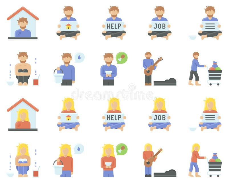 Homeless Vector Icon Set 1, Flat Style Stock Vector - Illustration of ...