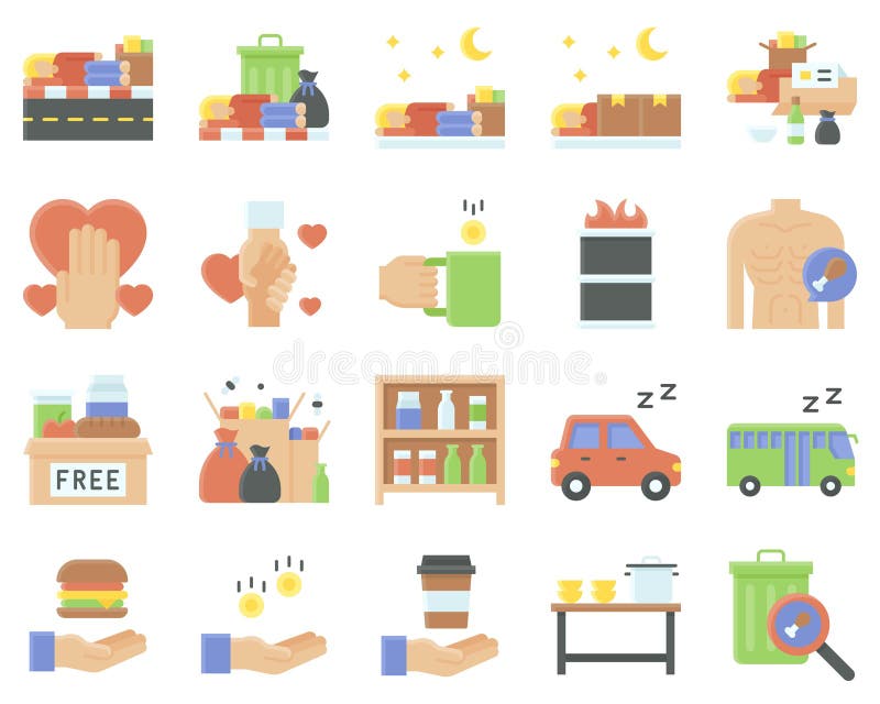 Homeless Vector Icon Set 4, Flat Style Stock Vector - Illustration of ...