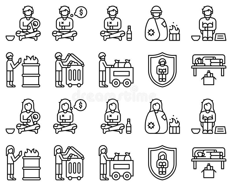 Homeless Vector Icon Set 2, Line Style Stock Vector - Illustration of ...