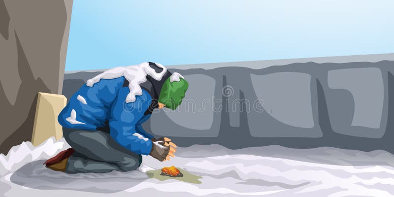 Homeless at winter stock vector. Illustration of life - 142857706
