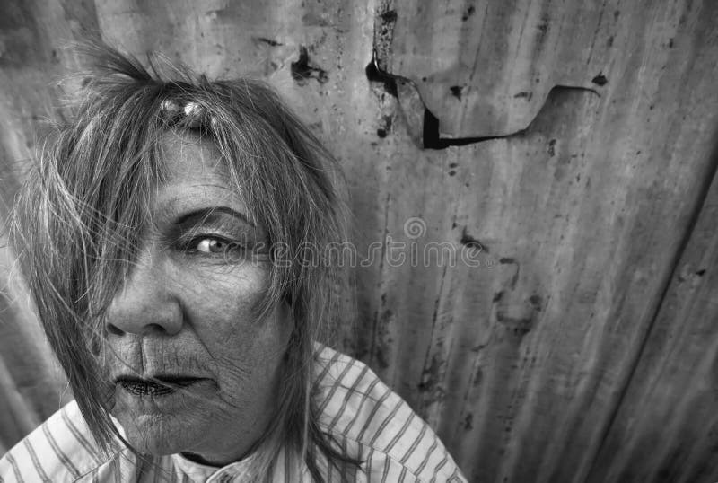 Homeless Woman Crying stock photo. Image of poor, corrugated - 9109480