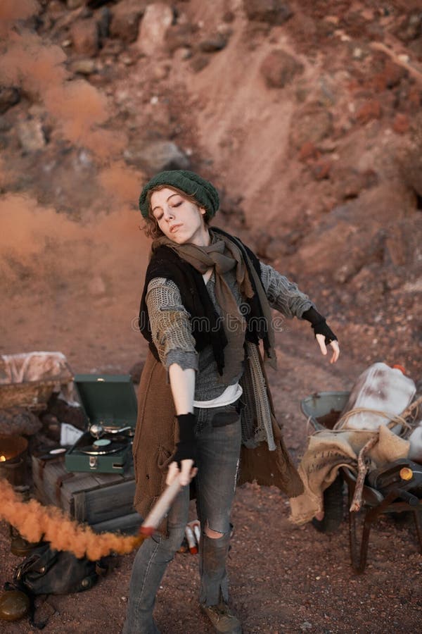 Homeless Woman Dancing Outdoors Stock Image - Image of flame, autumn ...