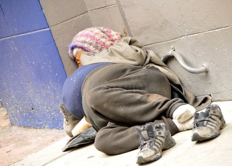 Homeless Woman on Sidewalk stock photo. Image of dull - 15822548