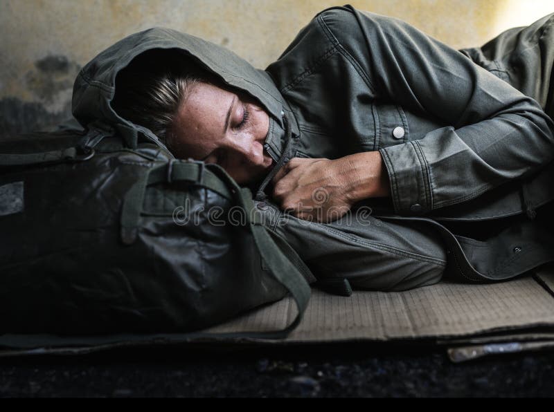 Homeless Woman Sleeping Outdoor Poor Stock Photo - Image of adult ...