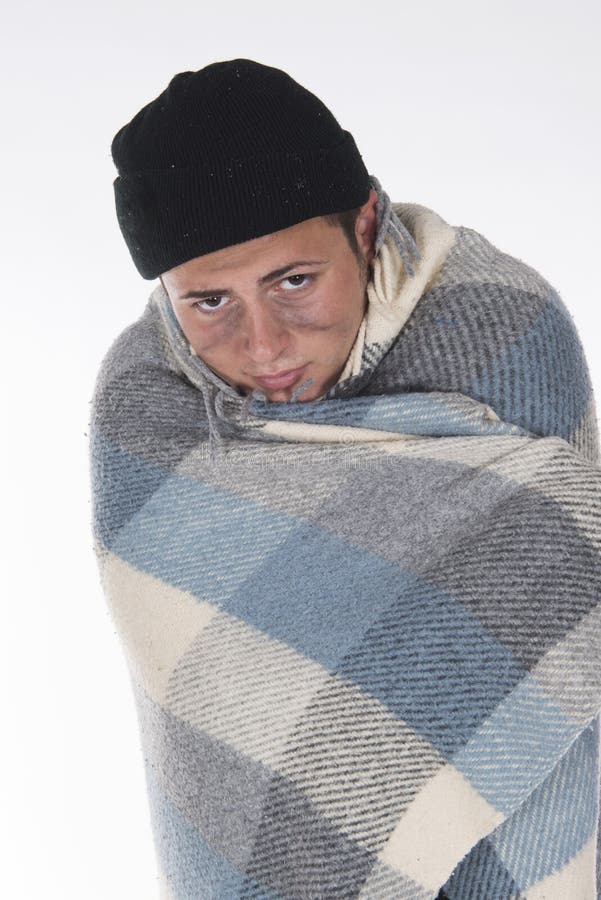 Homeless Wrapped in a Blanket Stock Photo - Image of indigent, isolated ...