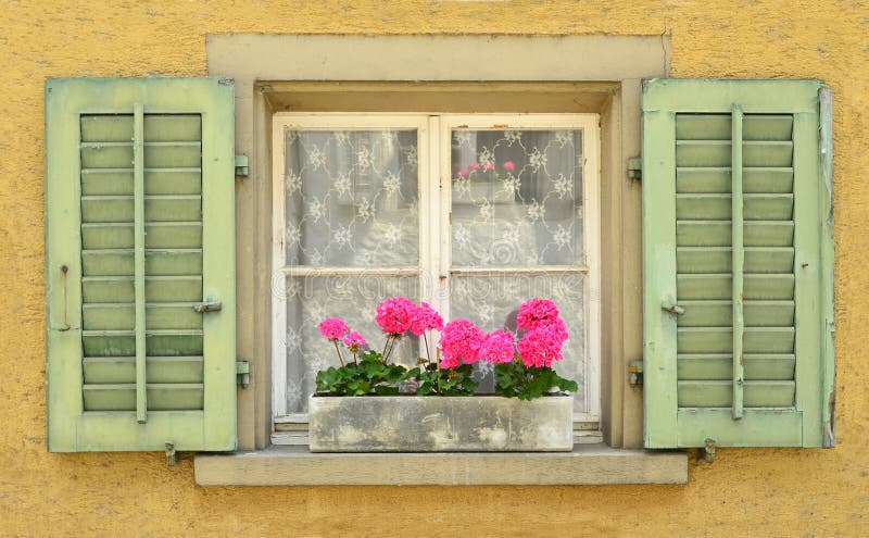 Windows with flowers stock photo. Image of flowers, ocher - 1580600