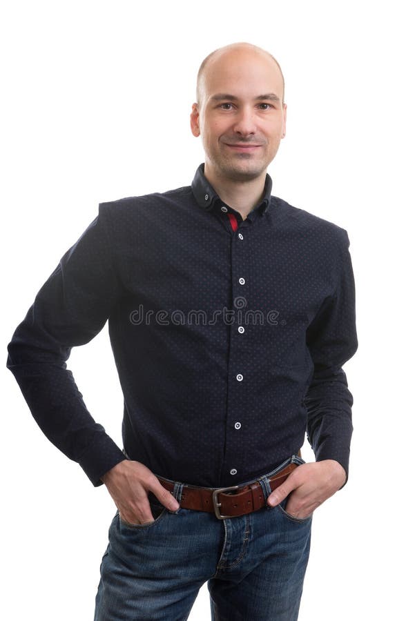 Homem calvo isolado foto de stock. Imagem de jeans, homem - 61897590