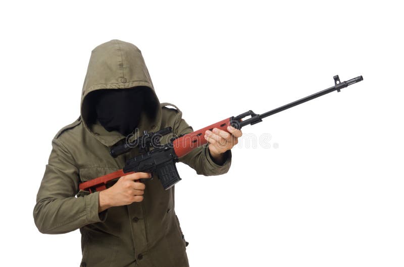 Homem Com Uma Arma Isolada No Branco Imagem de Stock - Imagem de ...