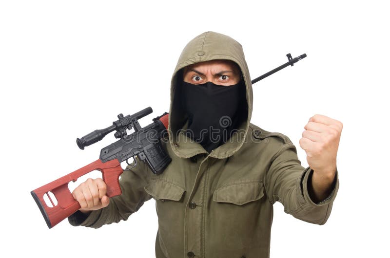 Homem Com Uma Arma Isolada No Branco Foto de Stock - Imagem de atirador ...