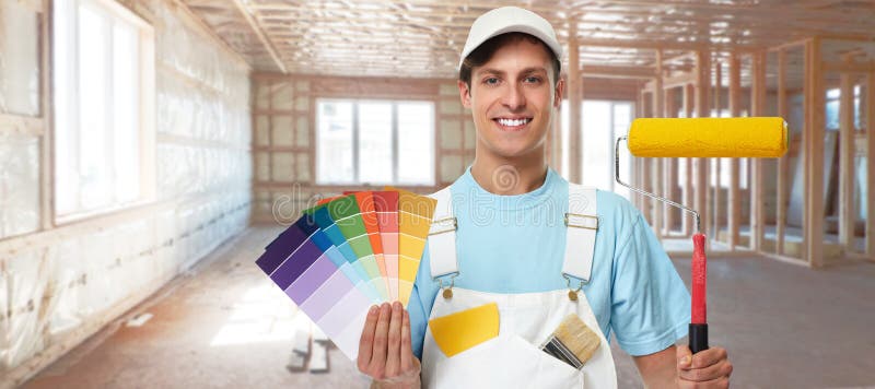 Homem do pintor imagem de stock. Imagem de handyman, interior - 84320625