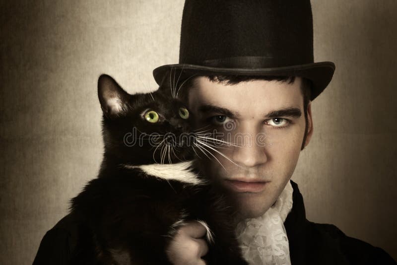 Homem e gato imagem de stock. Imagem de enigma, gesto - 17475683