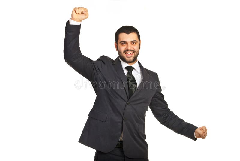 Homem Executivo Feliz Cheering Foto de Stock - Imagem de macho, feliz ...