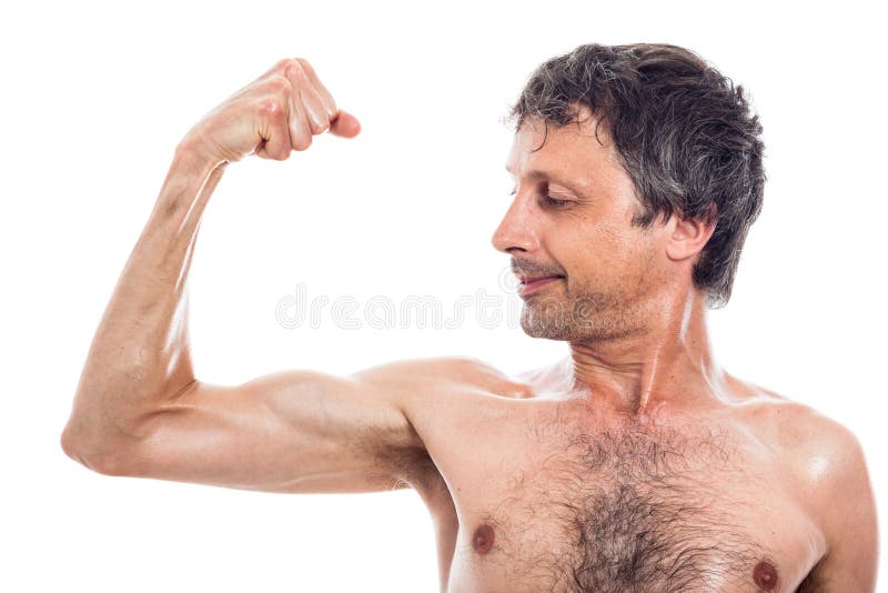 Homem Magro Que Olha O Bíceps Imagem de Stock - Imagem de orgulhoso ...