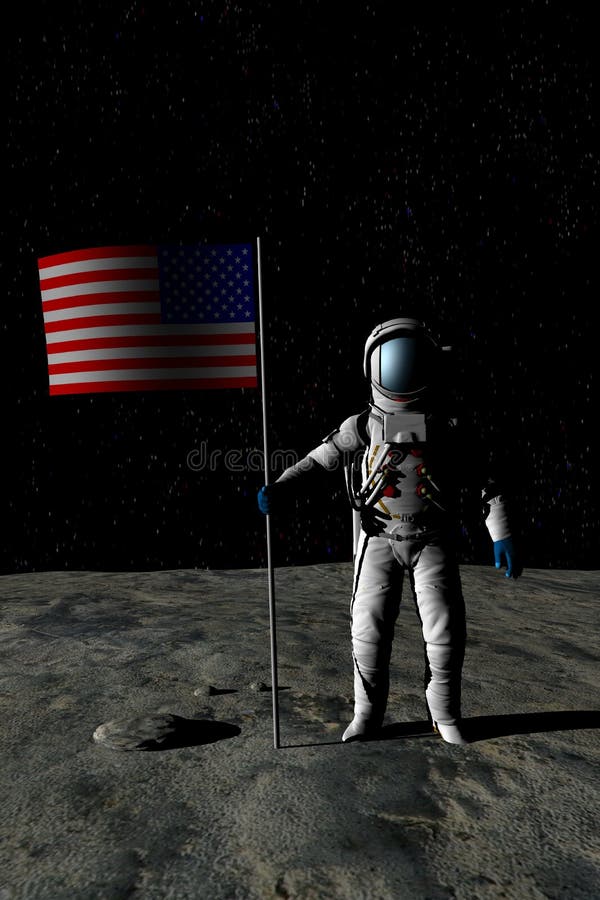 Homem Na Lua (bandeira Dos EUA) Ilustração Stock - Ilustração de lunar ...