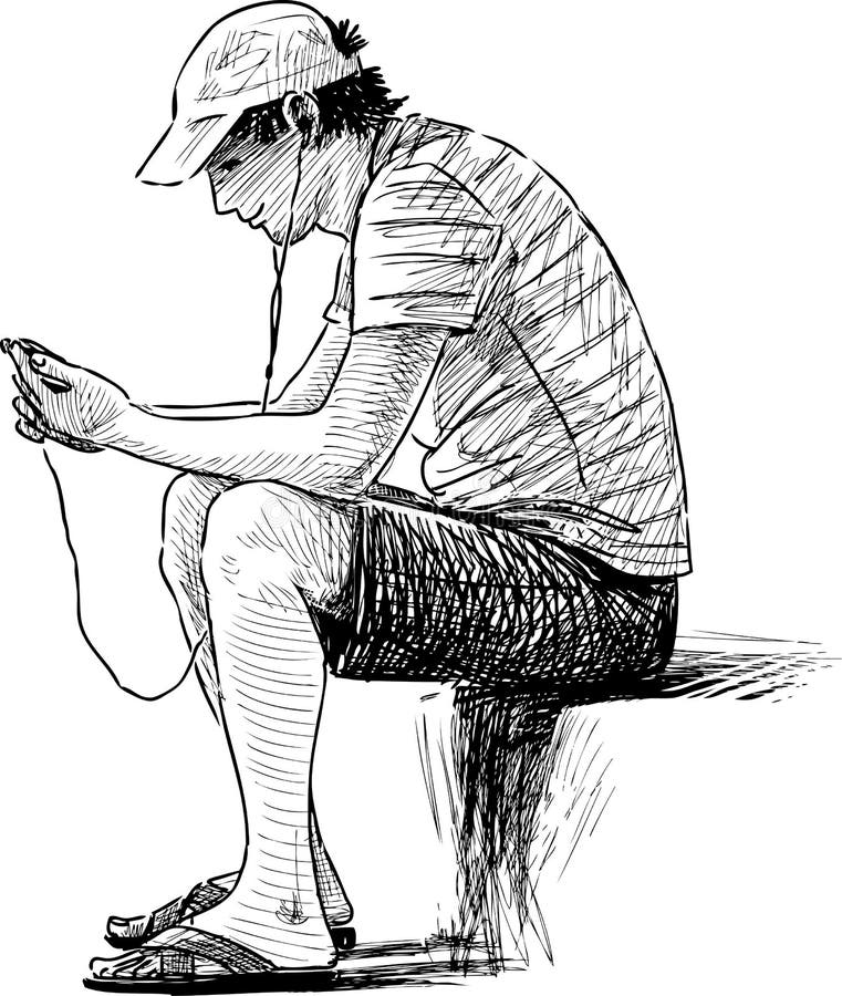 Homem com telefone celular ilustração do vetor. Ilustração de desenhado ...