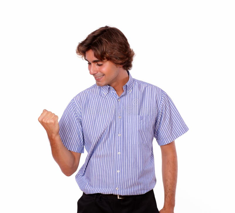 Homem Novo Que Comemora Com Atitude Positiva Foto de Stock - Imagem de ...