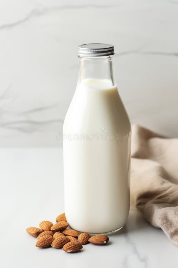 Almond Milk in Glass with Almond Nuts Stock Image - Image of table ...
