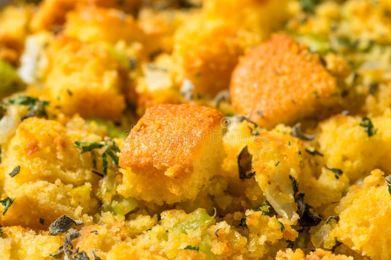 Homemade American Cornbread Stuffing with Sage Stock Photo - Image of ...