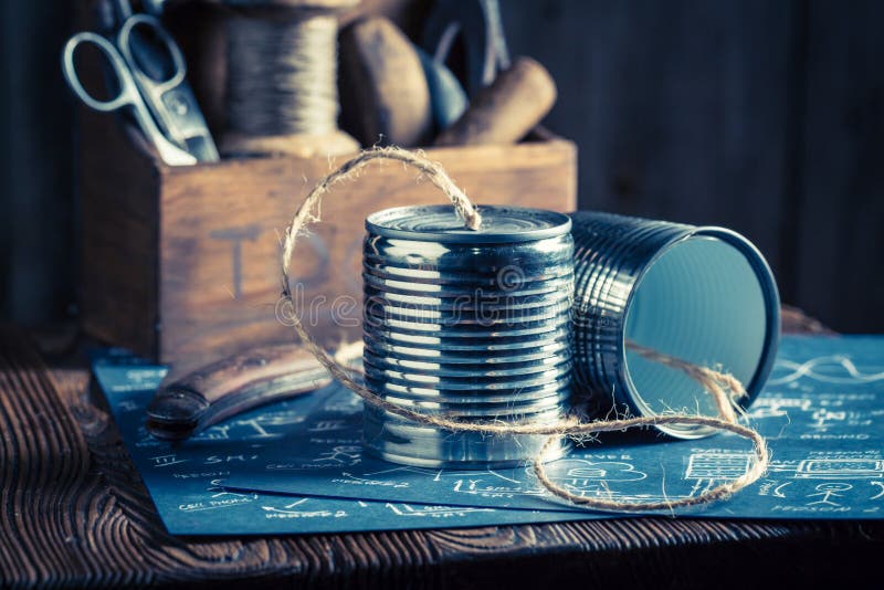 Two Cans and a String Telephones Stock Image - Image of cell, connect ...