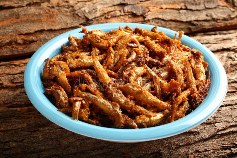Homemade Anchovy Fish Fried with Spices Stock Image - Image of board ...