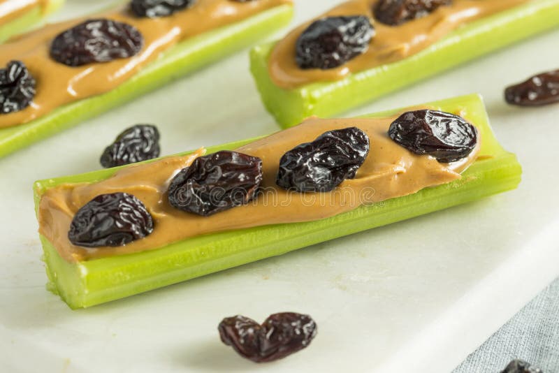 Homemade Ants on a Log Snack Stock Image - Image of healthy, cream ...