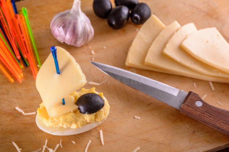 Homemade Appetizer in the Ship Shape from Egg and Cheese. Stock Photo ...