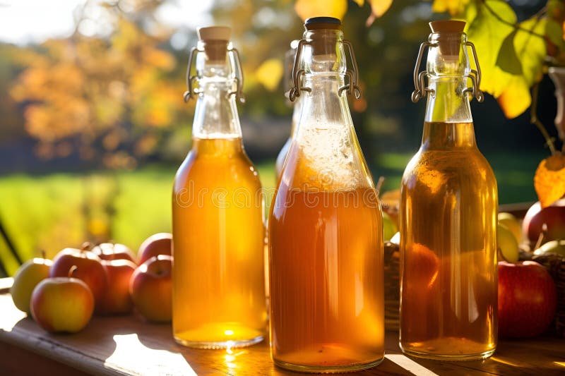 Homemade Apple Cider in Bottles on the Window 2 Stock Illustration ...