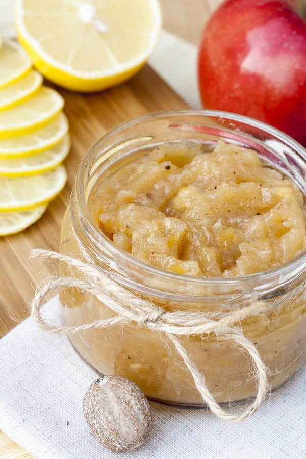 Homemade Apple and Lemon Jam with Ginger and Nutmeg, Closeup Stock ...
