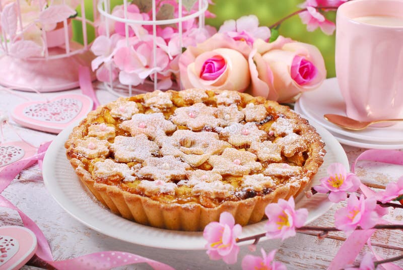 Homemade Apple Pie with Cut Out Spring Flowers Stock Image - Image of ...