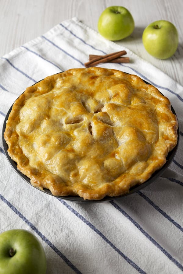 Homemade Apple Pie Dessert on Cloth, Side View. Close-up Stock Photo ...