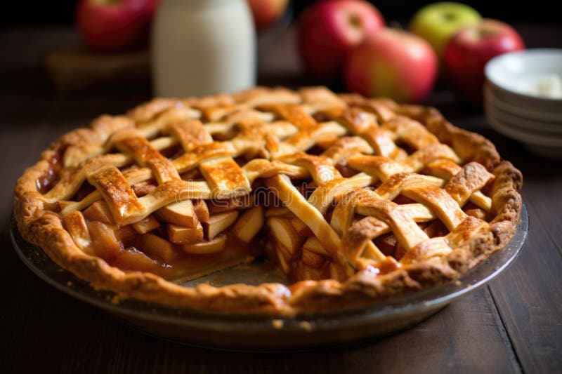 Homemade Apple Pie with Lattice Crust on a Kitchen Counter Stock Photo ...